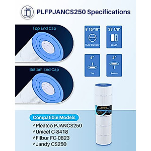 POOLPURE PLFPJANCS250 Pool Fliter Replaces Jandy CS250, PJANCS250, Unicel C-8418, UNICEL C-8425, Filbur FC-0824, R0462500, 17-175-3630, 250 Sq.ft Filter Cartridge 1 Pack