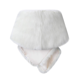 Caracilia Women's Faux Fur Bridal Wedding Shawl and Wraps Winter Warm Party Evening Fur Stole changmaobai CAFB3, White/Long Hair, Small