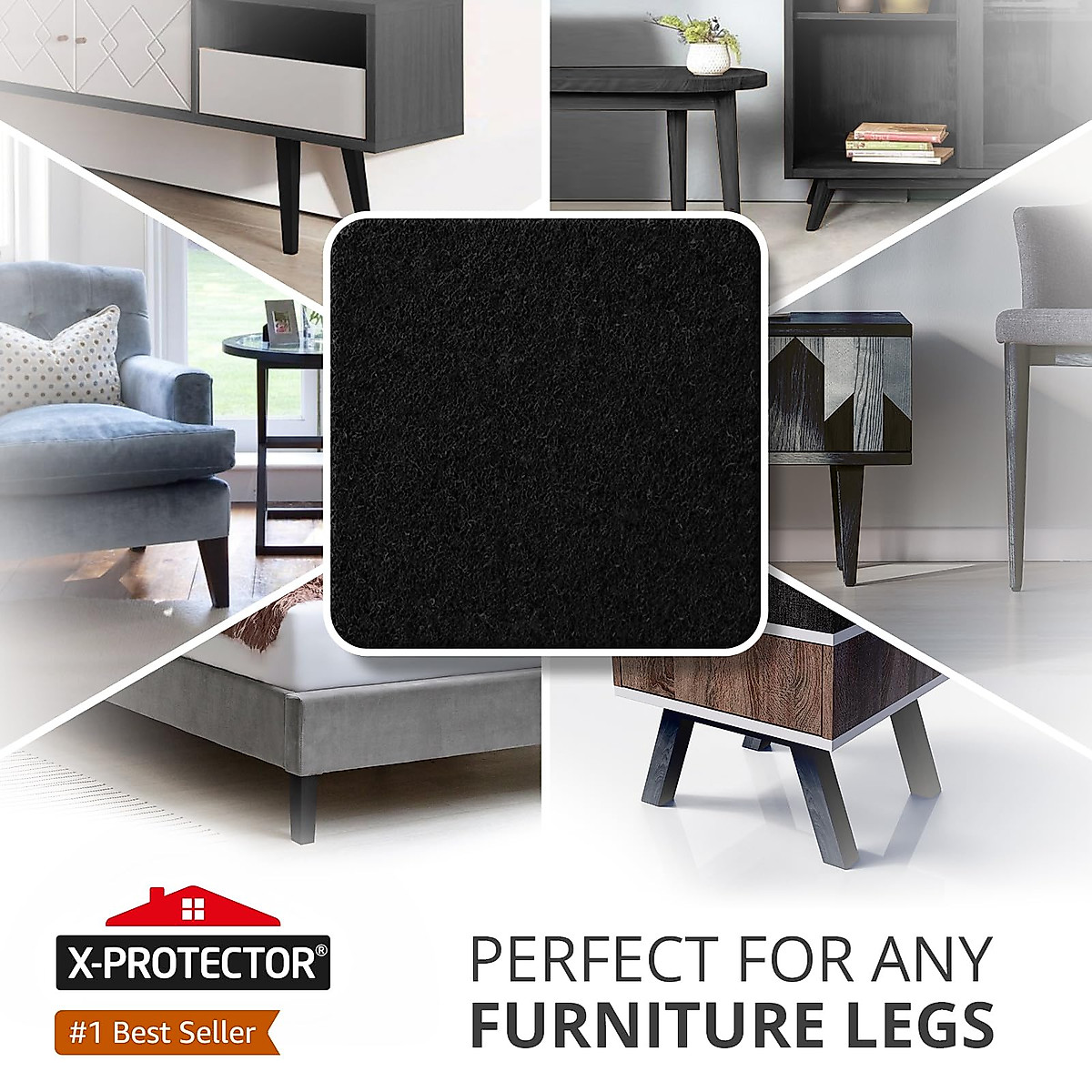 X-PROTECTOR Felt Furniture Pads - 48 PCS 1" - Felt Pads Floor Protectors - Chair Felt Pads - Felt Pads for Furniture Feet - Furniture Pads for Hardwood Floors - Protect Your Floors! (Black, Square)