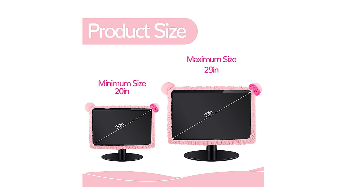Cute Pink Cat Ear Monitor Cover Set for 20-29 Inch Screens