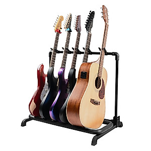 GUITTO Multi Guitar Rack Stand Foldable Universal Display Rack Portable Guitar Holder for Band Stage Bass Acoustic Guitar -5 Holder GGS-07