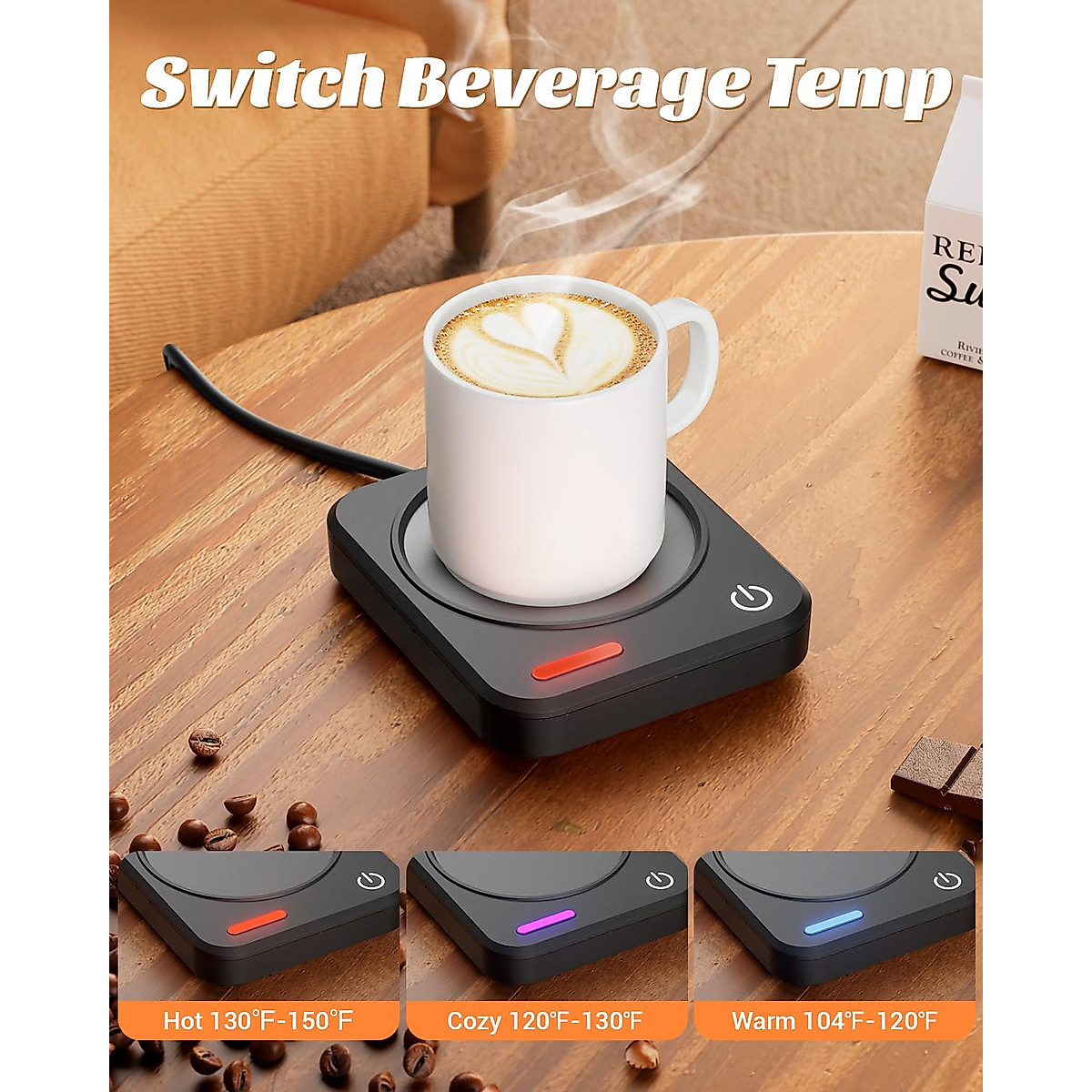 HouseSapp Coffee Mug Warmer for Desk - Candle Wax Plate, Coffee Cup Accessories with 4hrs Auto Shut Off for Milk Tea Water (Black)