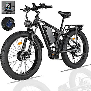 (US in Stock) SMLRO V3 Plus Dual Motors MTB with Rear Shock Absorber, 22.4AH 2000W 26" Fat Tire Electric Bike 35MPH, Mountain AWD E-Bike Suspension Electric Bicycle Ebikes for Adults (Black & Grey)