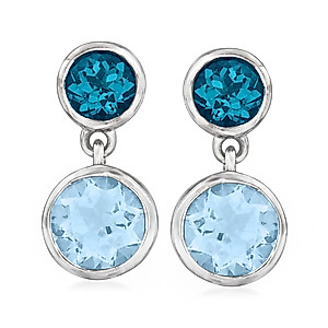 Ross-Simons 6.70 ct. t.w. London and Sky Blue Topaz Drop Earrings in Sterling Silver