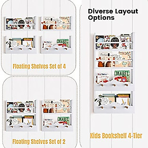 COMAX Nursery Floating Book Shelves Wall Bookshelf for Kids, Wall Book Shelf for Kids Room Bedroom, Hanging Nursery Book Shelves Wall Mounted Bookshelves, Hanging Baby Bookshelf Nursery Shelves White