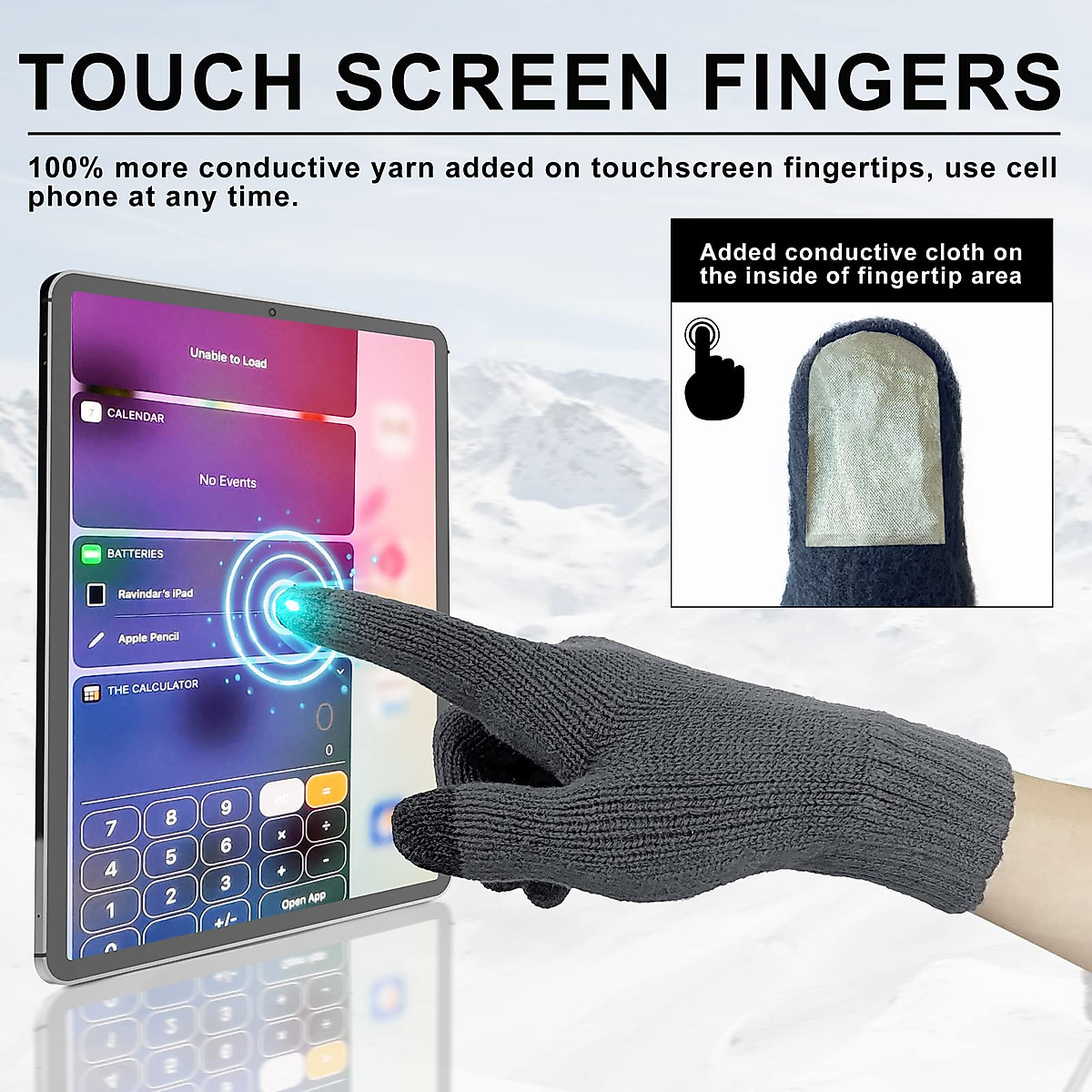 Evridwear Mens Winter Warm Gloves,Wool Knitted Thermal Anti-Slip Touchscreen Glove with 3M Thinsulate Insulated Lining for Cold WeatherLight Work(Grey,L)