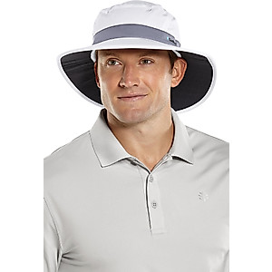 Coolibar UPF 50+ Men's Women's Fore Golf Hat - Sun Protective (Large/X-Large- White/Steel Grey)