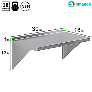 AmGood 18" x 30" Stainless Steel Wall Shelf | Appliance & Equipment Metal Shelving | Kitchen, Restaurant, Garage, Laundry, Utility Room | Heavy Duty | Squared Edge | NSF Certified