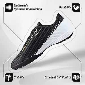 Vizari Tesoro Turf Soccer Shoes for Boys and Girls| Turf Shoes with Durable Synthetic Upper | Youth Football Turf Shoes with Molded Rubber Oursole | Superior Traction on Turf Ground, (Black, 2)