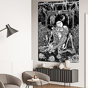 Uspring Skull Tapestry Kissing Lovers Tapestries Black and White Sketelon Tapestry Gothic Moon Tapestry for Bedroom Aesthetic Wall Hanging decor (51.2 x 59.1 inches)