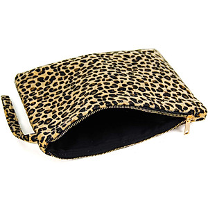 Me Plus Women's Clutch Pouch Wristlet Purse Bag Zipper Closure (2 Patterns) (Leopard-Beige)
