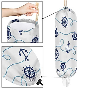 Anchor Nautical Plastic Bag Holder, Rudder Sailboat Grocery Bag Storage Holder Hanging Garbage Shopping Bag Trash Bags Organizer for Kitchen Home