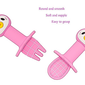 KAVONOI Baby Toddler Silicone Suction Plate with Spoon&Fork And Adjustable Bib Set,Silicone Baby Feeding Utensils Set，Baby Toddler Led Weaning Supplies Set-Pink Owl Set