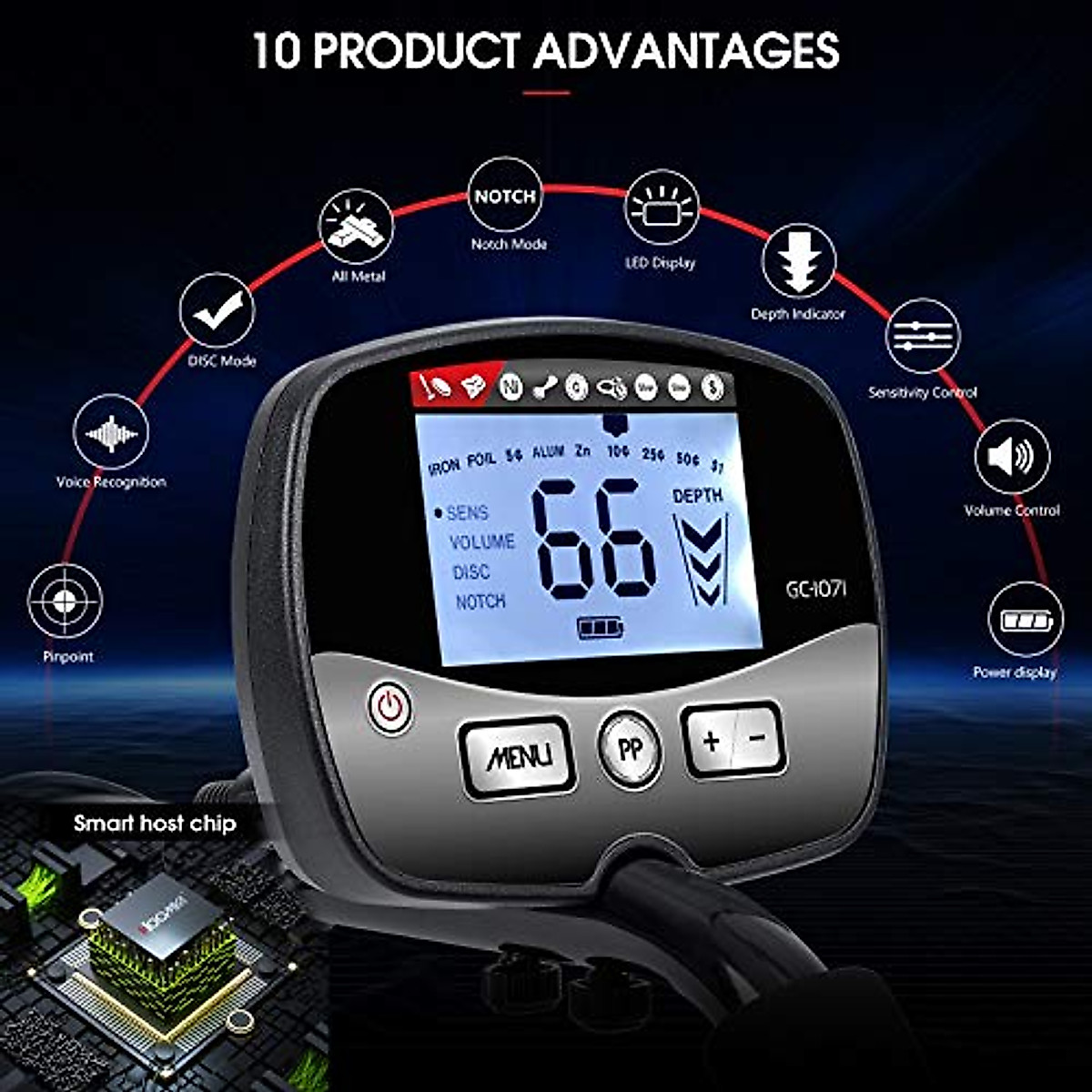 Metal Detector for Adults Professional - High Sensitivity 10" Waterproof Search Coil, 4 Adjustable Modes, LCD Backlight Display, Pinpoint Function, Ideal for Gold Detection