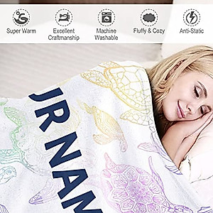 Personalized Sea Turtle Blanket Gifts with Text Name, 40"x50" Turtle Flannel Fleece Throw Blanket Soft, Lightweight, Comfortable, Warm Sea Turtle Themed Blanket for Kids Adults