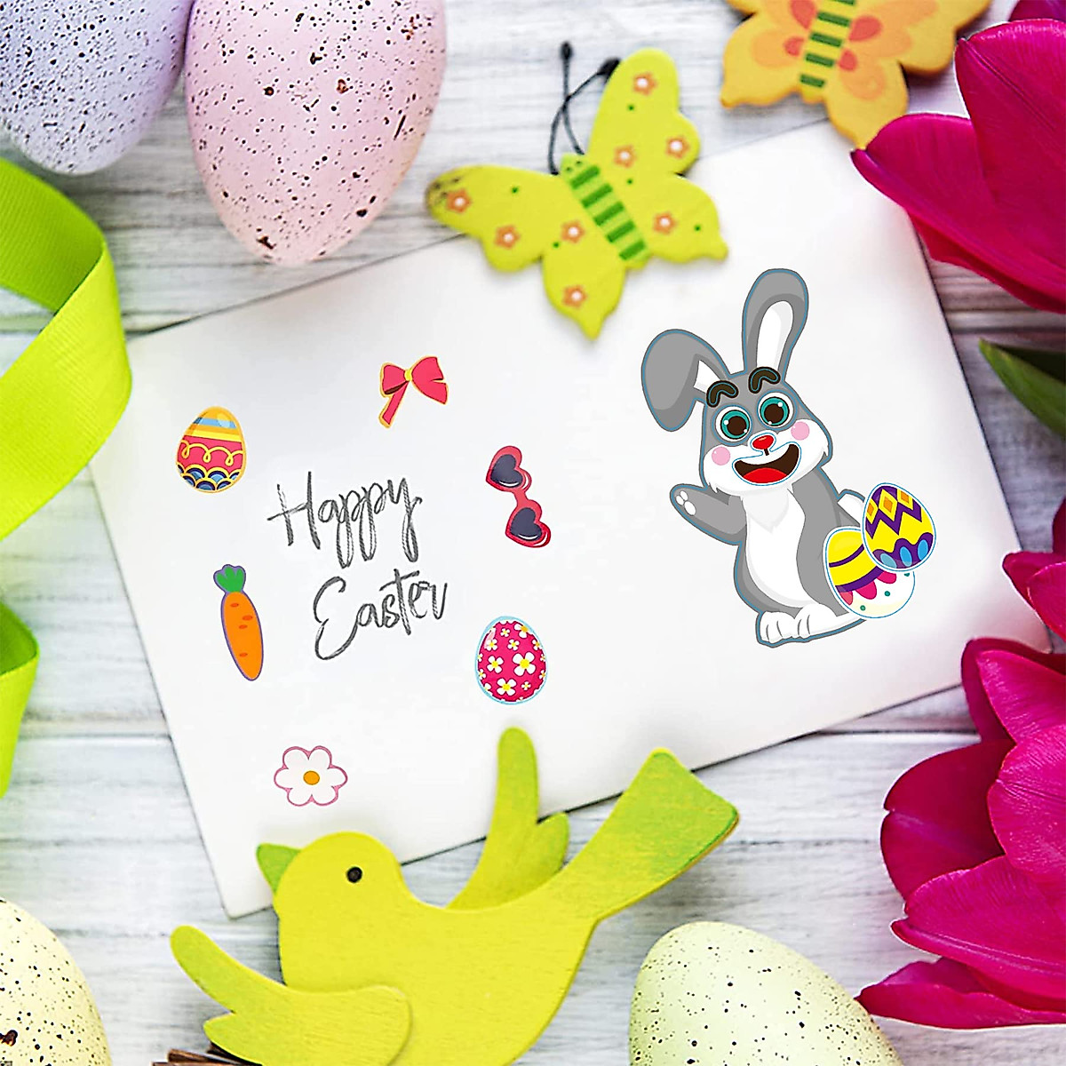 Aitsite 36pcs Easter Animal Stickers with Bunny, Chicken, Lamb Easter Egg Stickers, Kids DIY Easter Art and Craft Stickers for DIY Decorative Painting Stickers (36pcs Cute Rabbit)