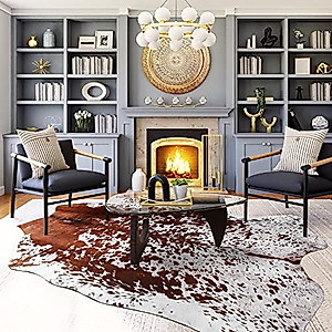 Easycozy Faux Cowhide Rug Large Cow Print Rug 4.6 x 5.2 Feet Thickened Elastic Cowhide Rug for Bedroom Living Room Home Office Western Decor