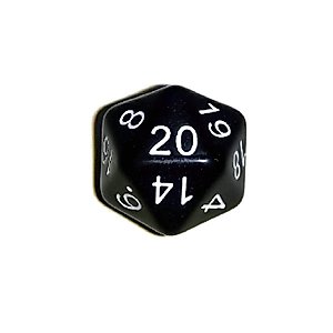 Black with White Numbers d20 Initiative Advantage Die for Role-Playing Games. 20 Sided RPG Dice