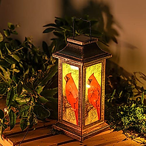 Outdoor Solar Lantern Hanging Solar Lantern Waterproof Lamp Outdoor Garden Decorative,Red Bird,10" H