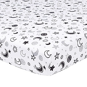 FIGEPO 4 Pack Star and Moon Neutral Unisex Fitted Baby Crib Sheets Set for Baby Boys or Girls (White)