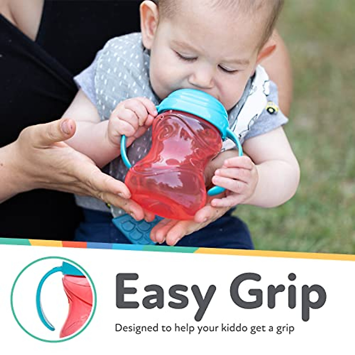 Nuby 3 Piece No-Spill Grip N’ Sip Cup with Silicone Soft Flex Spout, 2 Handle with Clik It Lock Feature, Boy, 10 Ounce