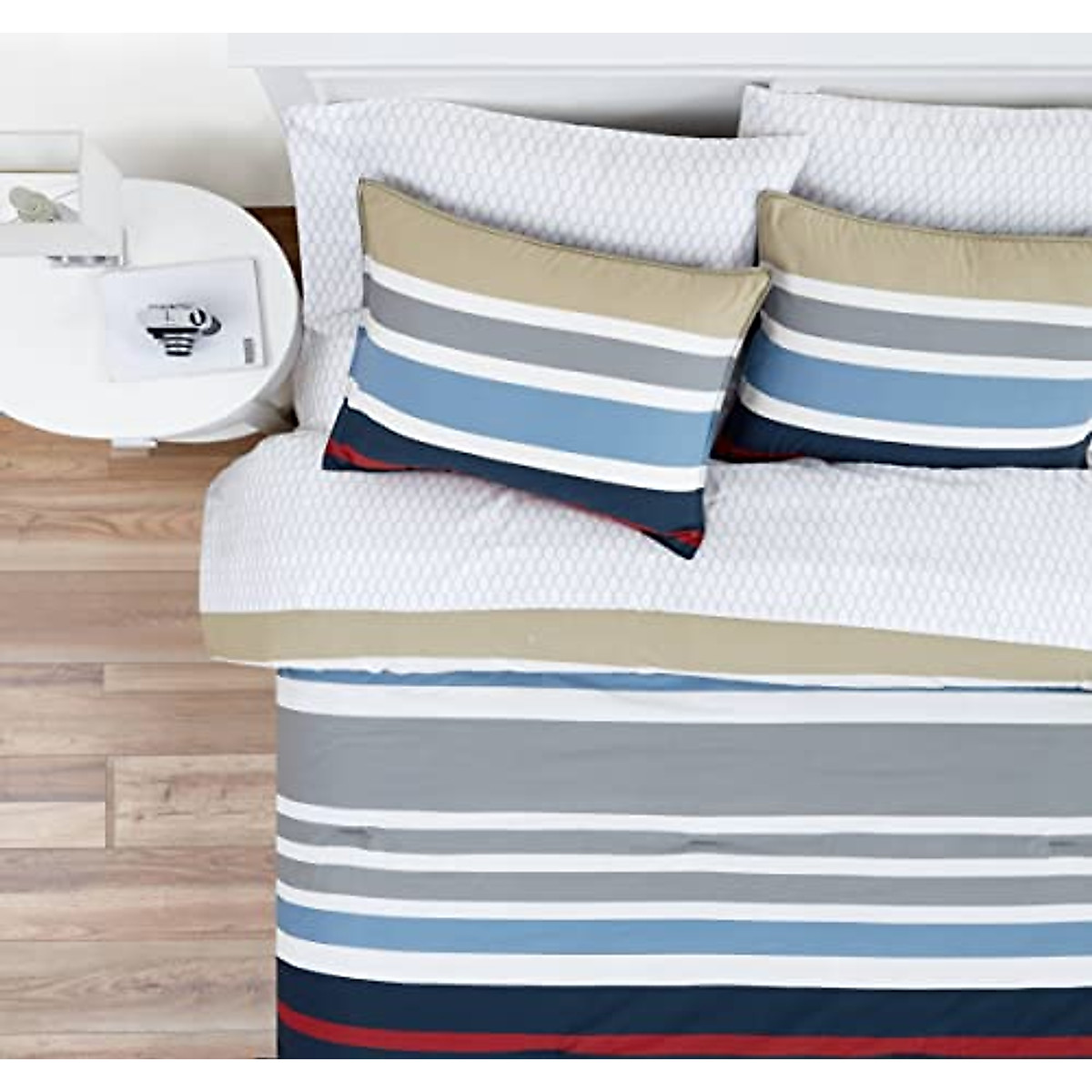 Nautica - Queen Comforter Set, Cotton Reversible Bedding with Matching Shams, Stylish Home Decor (Bradford Navy/Kahki, Queen)