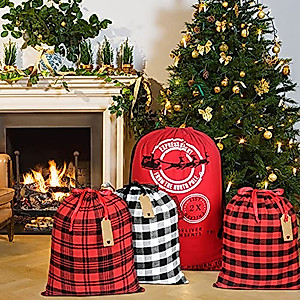 HRX Package Large Cloth Christmas Gift Bags, 4pcs Reusable Fabric Drawstring Wrapping Bags Holiday Santa Sack with Gift Tag for Xmas Presents