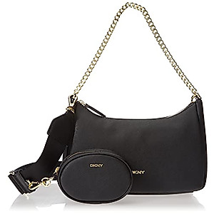 DKNY Women's Casual Caelynn Pouchette Handbags Crossbody, Black/Gold, Medium US