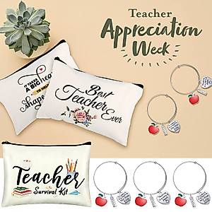12 Pcs Teacher Appreciation Gifts Set, 4 Teacher Off Duty Socks, 4 Travel Cosmetic Pouch Makeup Bags, 4 Teacher Bracelet Expandable Bangle Funny Teacher Gifts Graduation Holiday Favors