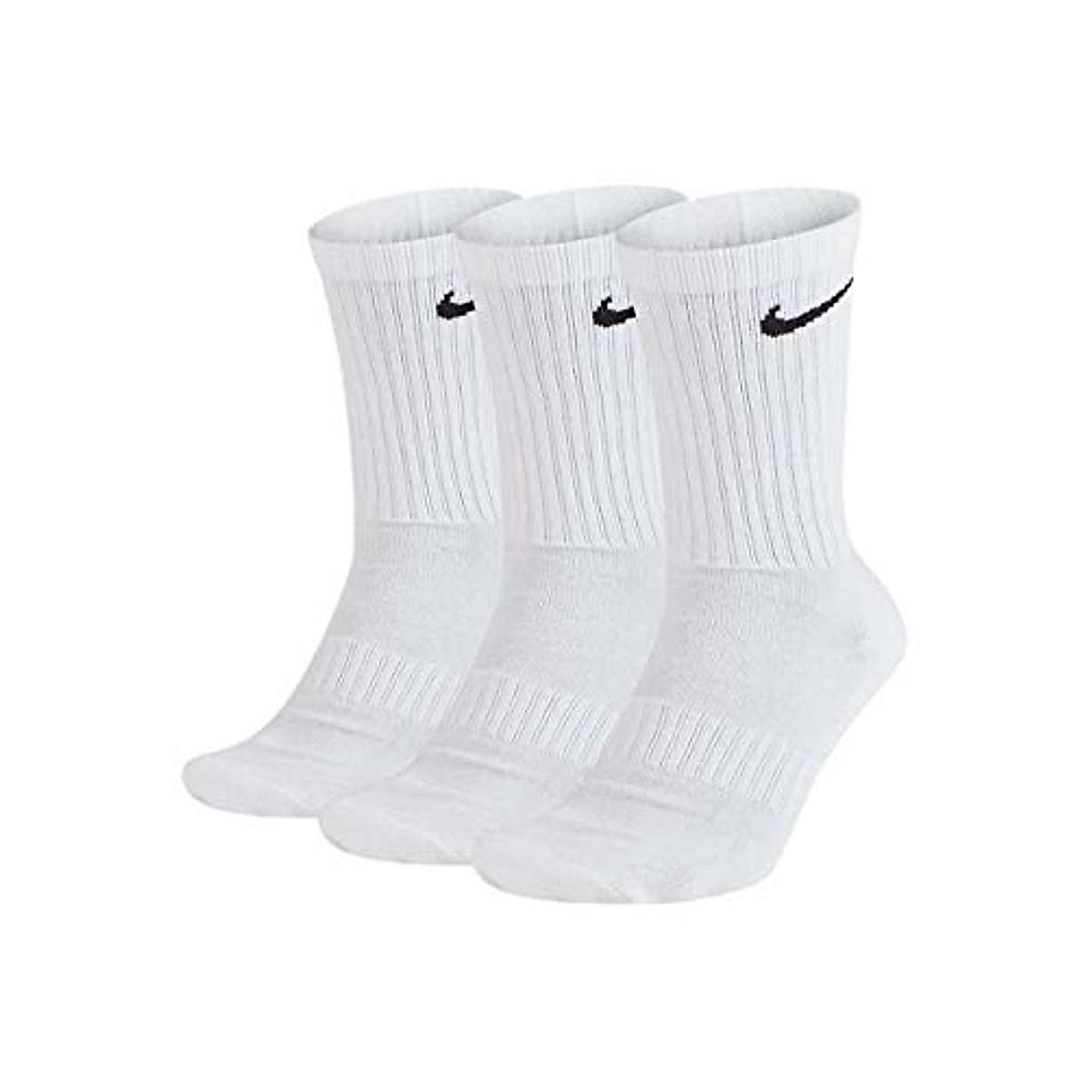 Nike Everyday Cushion Crew Training Socks, Unisex Socks with Sweat-Wicking Technology and Impact Cushioning (3 Pair), White/Black,Medium