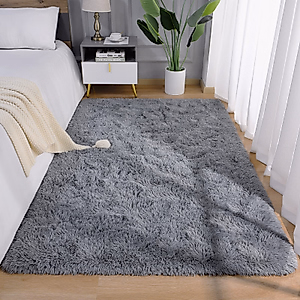 AROGAN Luxury Soft Shaggy Rugs Carpets, 3x5 Feet Bedroom Rug Indoor Plush Area Rugs for Living Room, Grey Fluffy Rug for Kids Girls Playroom Dorm Room, Shag Plush Rug for Teen Boys Room Nursery Decor
