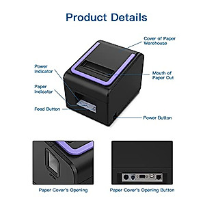 POLONO Receipt Printer, 3 1/8" 80mm PL330 Thermal Receipt Printer, 300mm/s POS Receipt Printer with Auto-Cutter for Cash Drawer/ESC/POS, POS Printer Compatible with Windows MAC OS Ethernet Serial USB