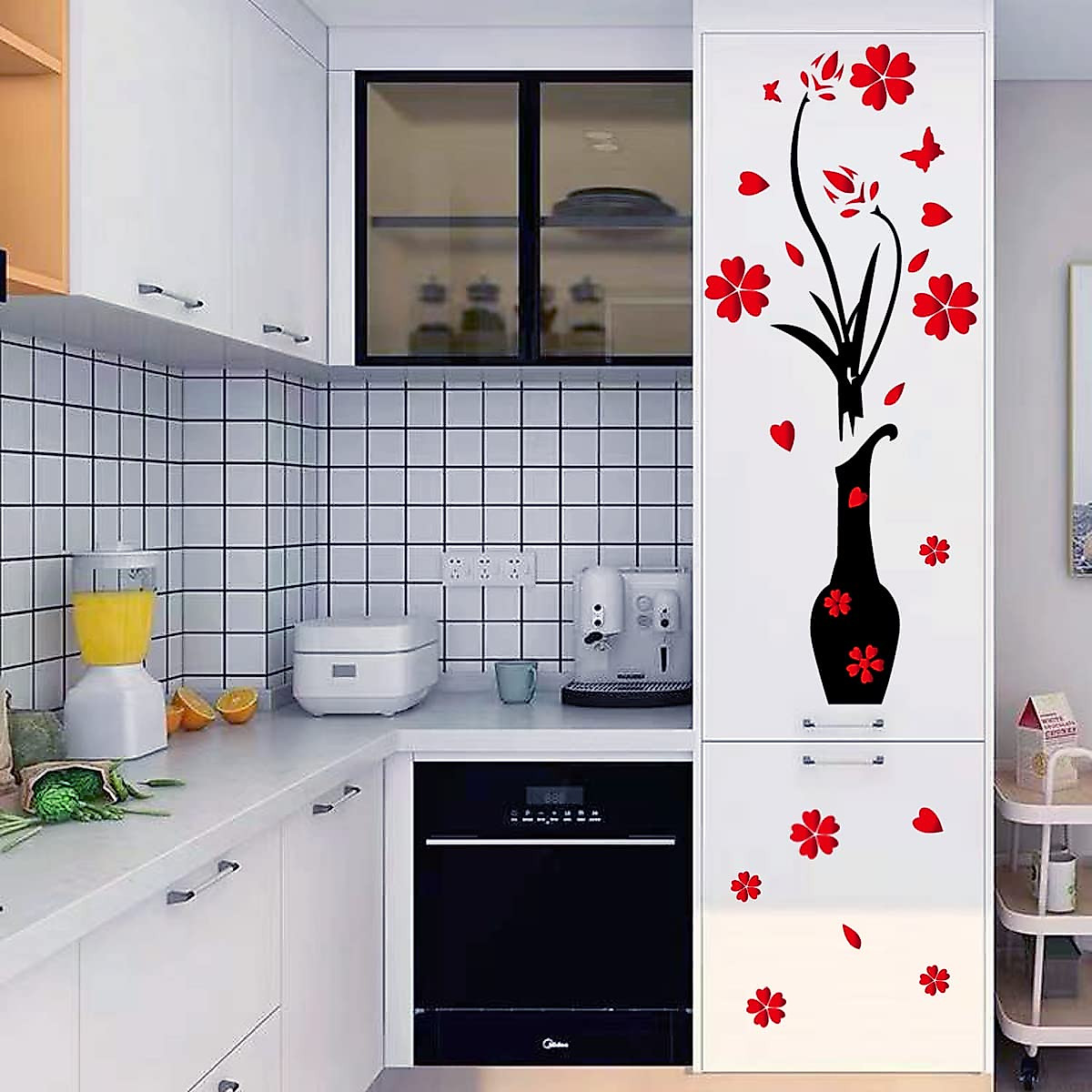 Kitchen Wall Decor Stickers Kitchen Quotes this Kitchen is Seasoned with Love Red Heart Butterfly Wall Sticker Removable Wall Decals Vase Wall Art Sticker for Dinning Room Kitchen Restaurants Home
