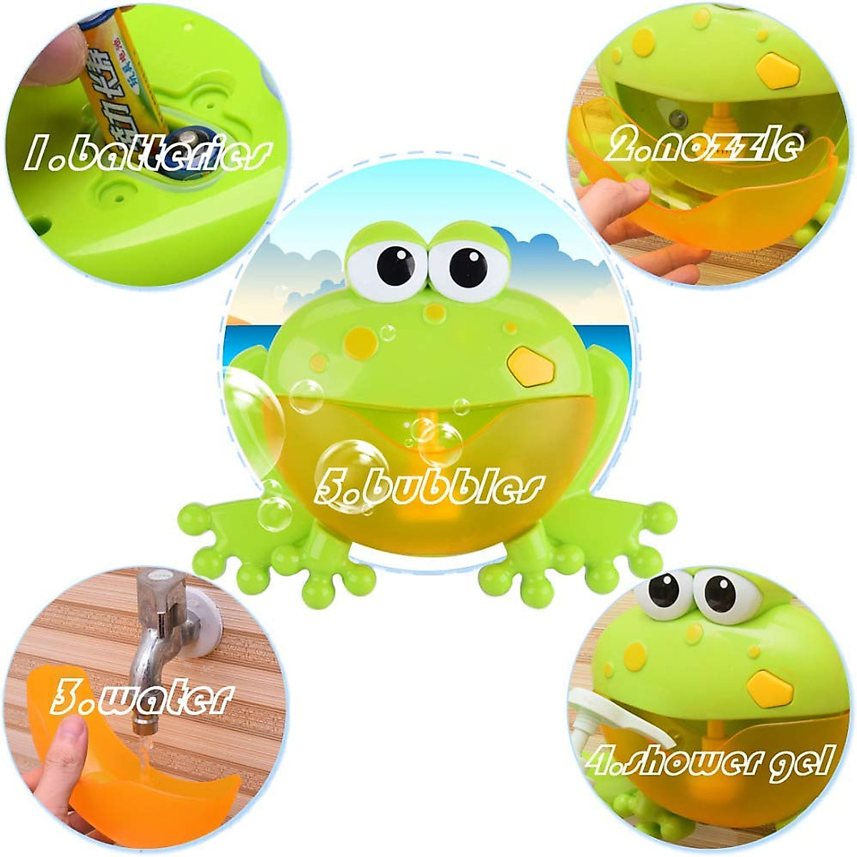 Frog Bubble Maker for Bath, Foam Blower Bubbling Making Machine, Nursery Rhyme Musical Bathtub Toy for Baby Kids Happy Tub Time
