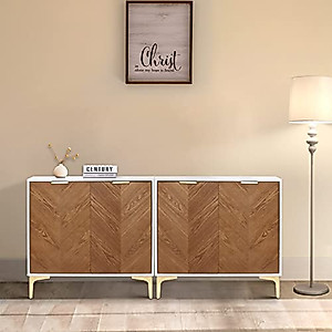 Anmytek Modern 2 Door Accent Storage Cabinet, Natural Wood Sideboard Furniture with Adjustable Shelf for Living Room Bedroom, H0036