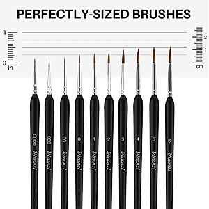 10Pcs Miniature Paint Brushes, Detail Fine Tip Paint Brushes Set with Ergonomic Handle - Suitable for Acrylic Painting, Oil, Watercoloring, Face, Nail, Scale Model Painting, Line Drawing