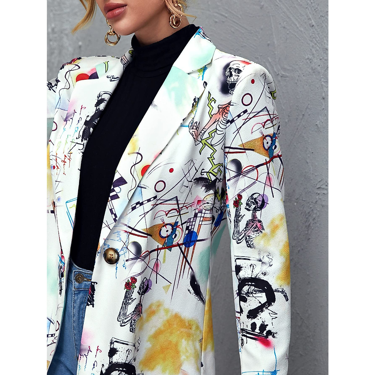 Floerns Women's Casual Long Sleeve Pop Art Colorful Blazer Graphic Work Suit Jacket Multi 1 XL