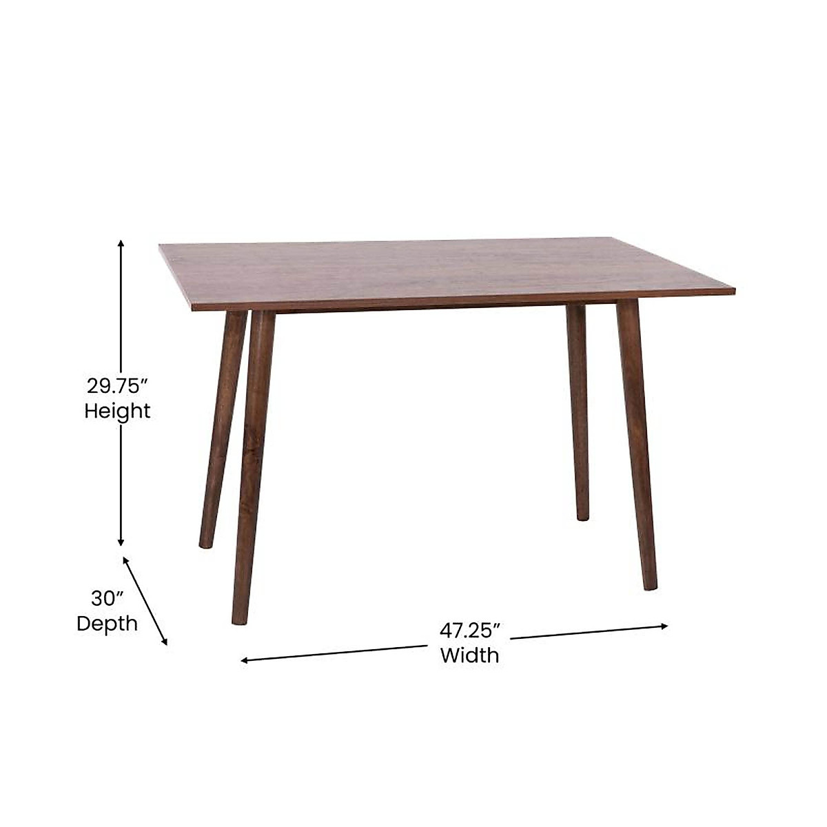 Flash Furniture Hatfield Mid-Century Modern Dining Table - Dark Walnut Engineered Wood Kitchen Table - 47 Inches - Tapered Wood Legs - Seats up to 4 Adults
