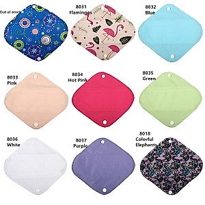 6 Pieces 8 Inch Charcoal Bamboo Mama Cloth/Menstrual Pads/Reusable Sanitary Pads/Panty Liners - You Choose 6 from 19 Designs and Email to Me