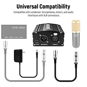 Neewer 1-Channel 48V Phantom Power Supply with Adapter, BONUS+XLR 3 Pin Microphone Cable for Any Condenser Microphone Music Recording Equipment (8 feet)