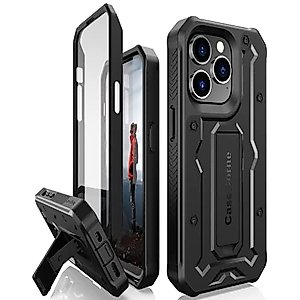 CaseBorne V Compatible with iPhone 14 Pro Case - Military Grade Full-Body Rugged with Kickstand and Built-in Screen Protector - Black