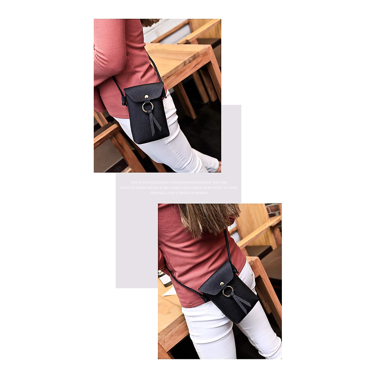 PKSANIT Leather Crossbody Bag, Mini Cell Phone Purse Wallet Fashion Travel Shoulder Bag (Black)