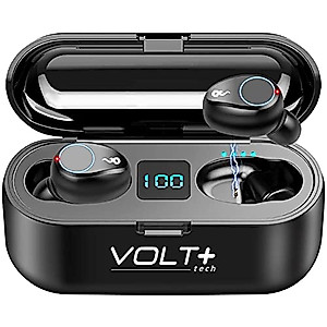 Volt Plus TECH Wireless V5.0 Bluetooth Earbuds Compatible with Amazon Fire Stick LED Display, Mic 8D Bass IPX7 Waterproof/Sweatproof (Black)