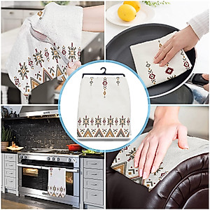 AMZRicher 2 Pack Kitchen Towels with Hanging Loop Super Absorbent Soft Dish Towels for Kitchen Southwest Tea Hand Towels Drying Cleaning Home Decor Boho Native American Tribal Geometric