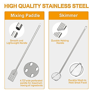 BBQ PLUS 42 Inch Crawfish/Crab Boil Mixing Stir Paddle and Wire Mesh Skimmer Spoon Fryer with Long Handle for Stockpots and Fry Pots,Large Stirring Paddle Skimmer Ladle Accessories