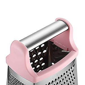 Spring Chef Professional Stainless Steel XL Parmesan Cheese Grater with Handle - 4 Sided Box Grater for Kitchen - Dishwasher Safe Carrot Shredder for Potato, Vegetables, Ginger - Pink Lemonade