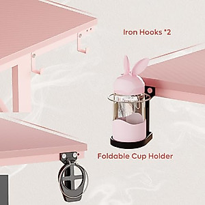 Bestier Small Gaming Desk with Monitor Stand, 42 inch LED Computer Desk, Gamer Workstation with Cup Holder & Headset Hooks, Modern Simple Style Desk for Home Office, Carbon Fiber Pink