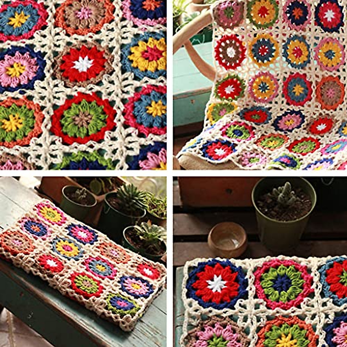hahawali Crochet Blanket, Woven Blanket, Sofa Blanket Boho Handmade Crochet Sofa Throw Blanket Colorful Flower Sweater Style Mat Decor, 80x60