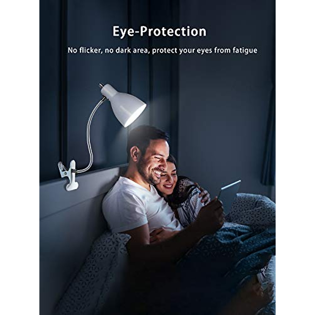 Desk lamp Eye-Caring Table Lamps, 360°Rotation Gooseneck Clip on Lamp, Clip On Reading Light, Portable Reading Book Light, Clamp Light, Study Desk Lamps for Bedroom and Office Home Lighting (White)