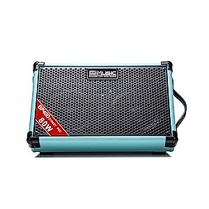 Coolmusic BP40D Powered Acoustic Guitar Amplifier- Portable Bluetooth Speaker 80W W/Battery with Reverb Chorus Delay Effect, 6 Inputs,3 Band EQ, Blue
